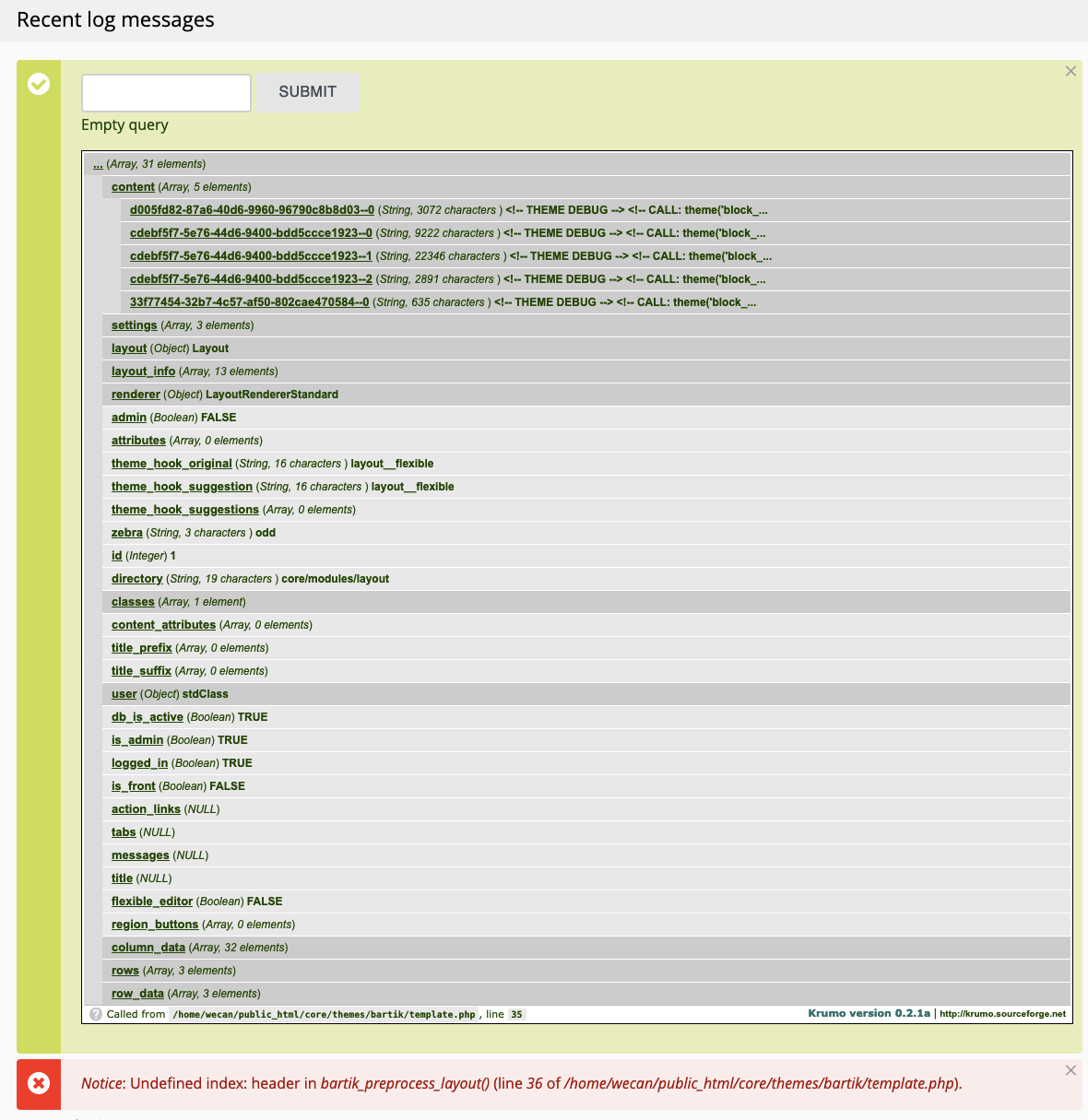 Notice: Undefined index: header in bartik_preprocess_layout() (line 35 core/themes/bartik ...