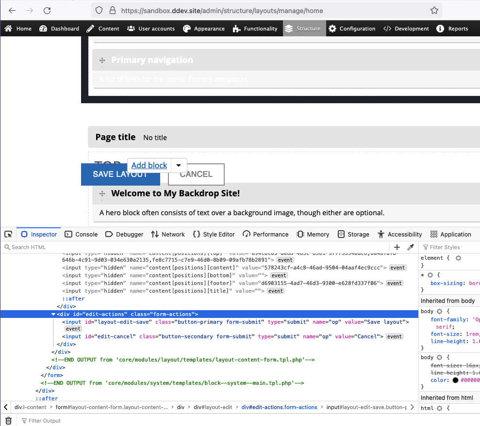 The Edit Actions Division On Layouts Edit Page Is Floating All Over The Place · Issue 5855