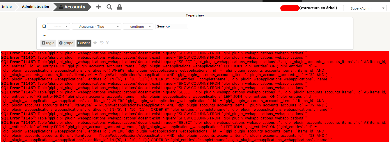 SQL Error "1146": Table 'g9495.glpi_plugin_webapplications_webapplications' doesn't exist in ...