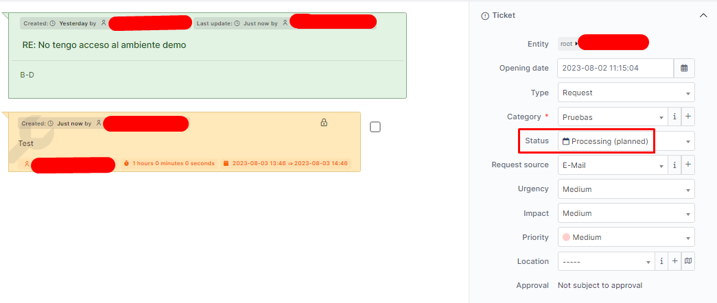 When a ticket task is planned and at the same time put on pending, the result is that the ticket ...