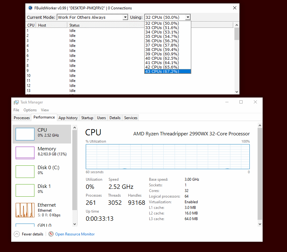 FASTBuild CPU limit UI behaves strangely with high-core-count CPUs ...