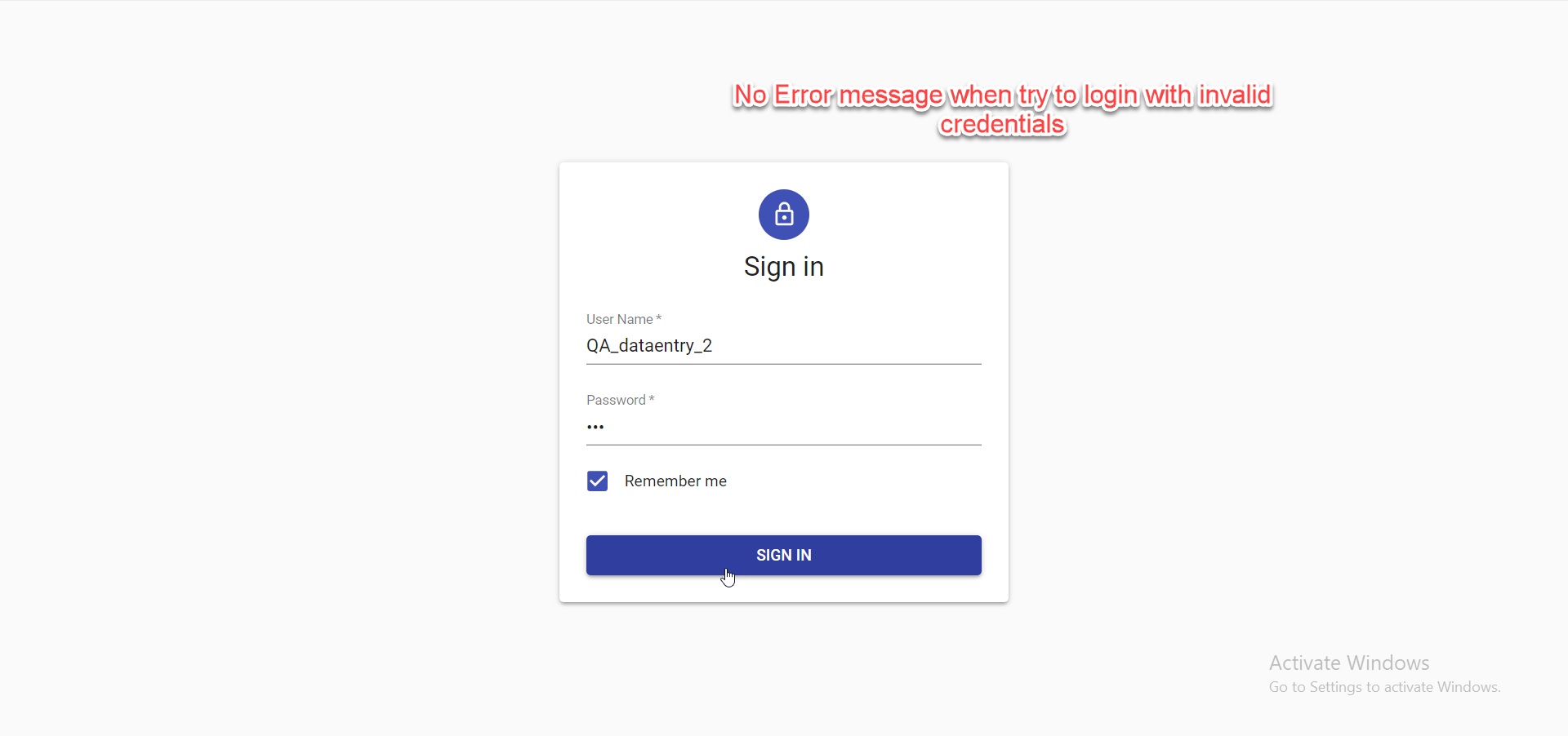 Login- No Error message displayed when try to login with invalid ...