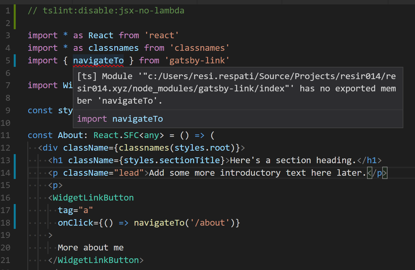 Gatsby Link No Typescript Definitions For Navigateto · Issue 2256