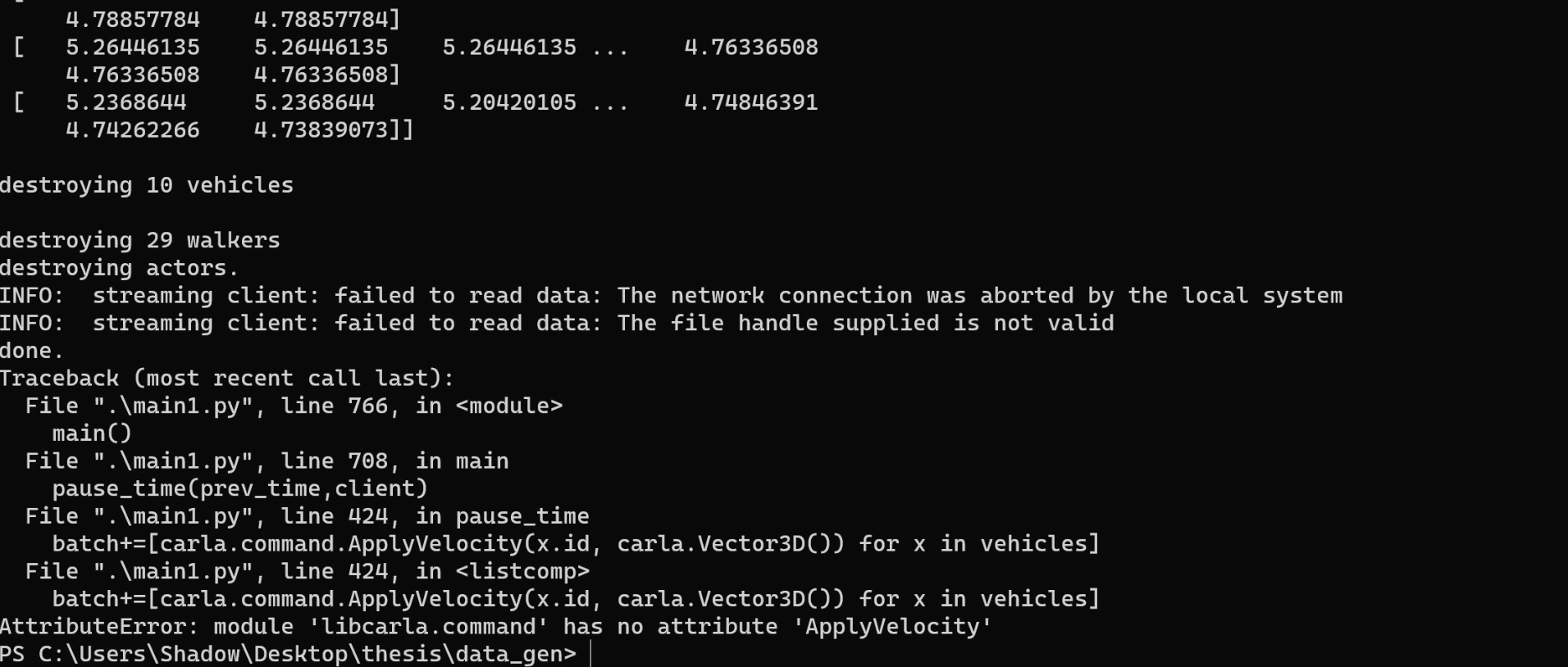 AttributeError: module 'libcarla.command' has no attribute ...