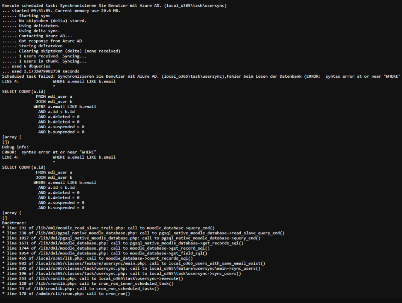 Syntax Error when running local_o365\task\usersync · Issue #2184 · microsoft/o365-moodle · GitHub
