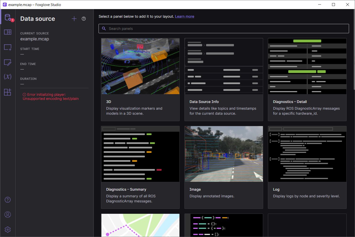 Open example.mcap in Foxglove studio · Issue #274 · foxglove/mcap · GitHub