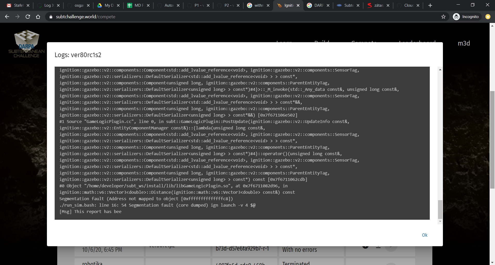 Cloudsim crash in libGameLogicPlugin.so: Segmentation fault (Address not mapped to object ...