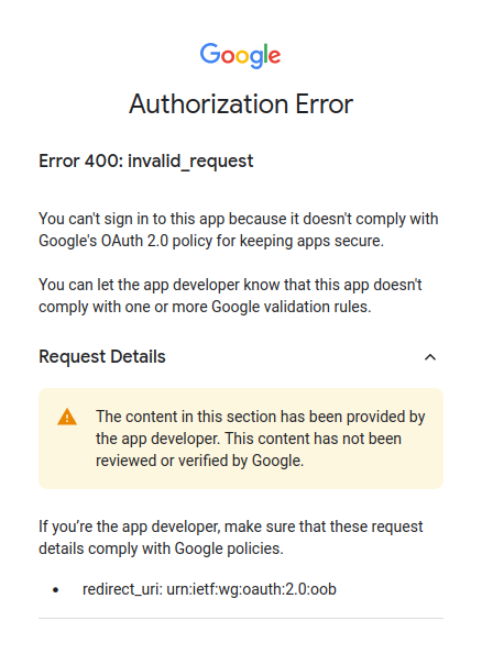 Error400 on console_flow oauth · Issue #1032 · burnash/gspread · GitHub