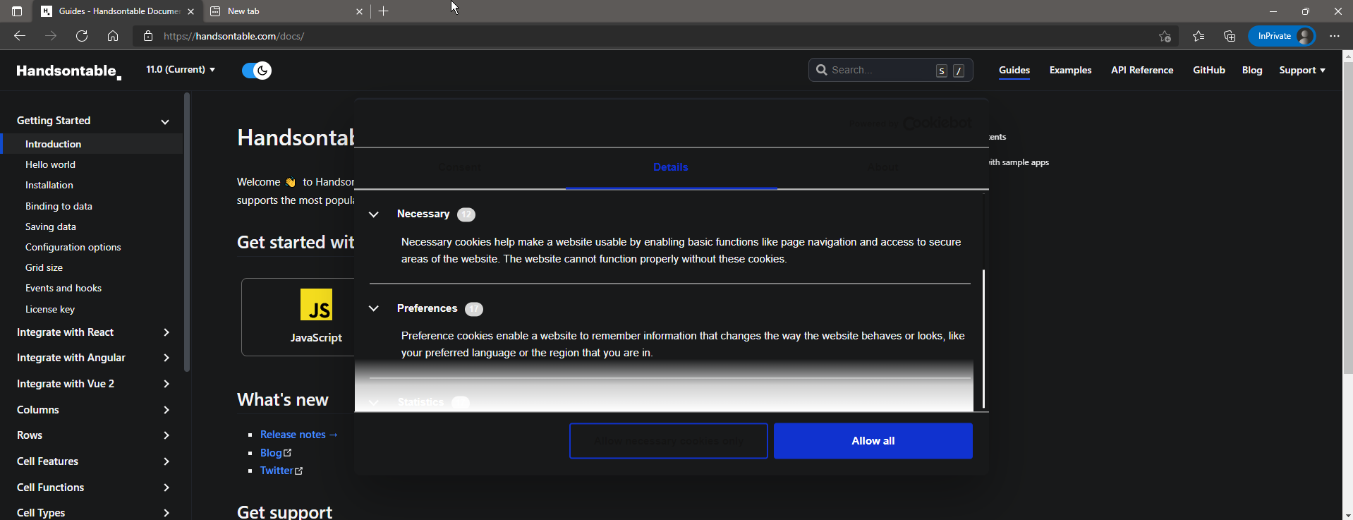 Docs: Cookiebot message content not visible in the dark theme · Issue #8987 · handsontable ...