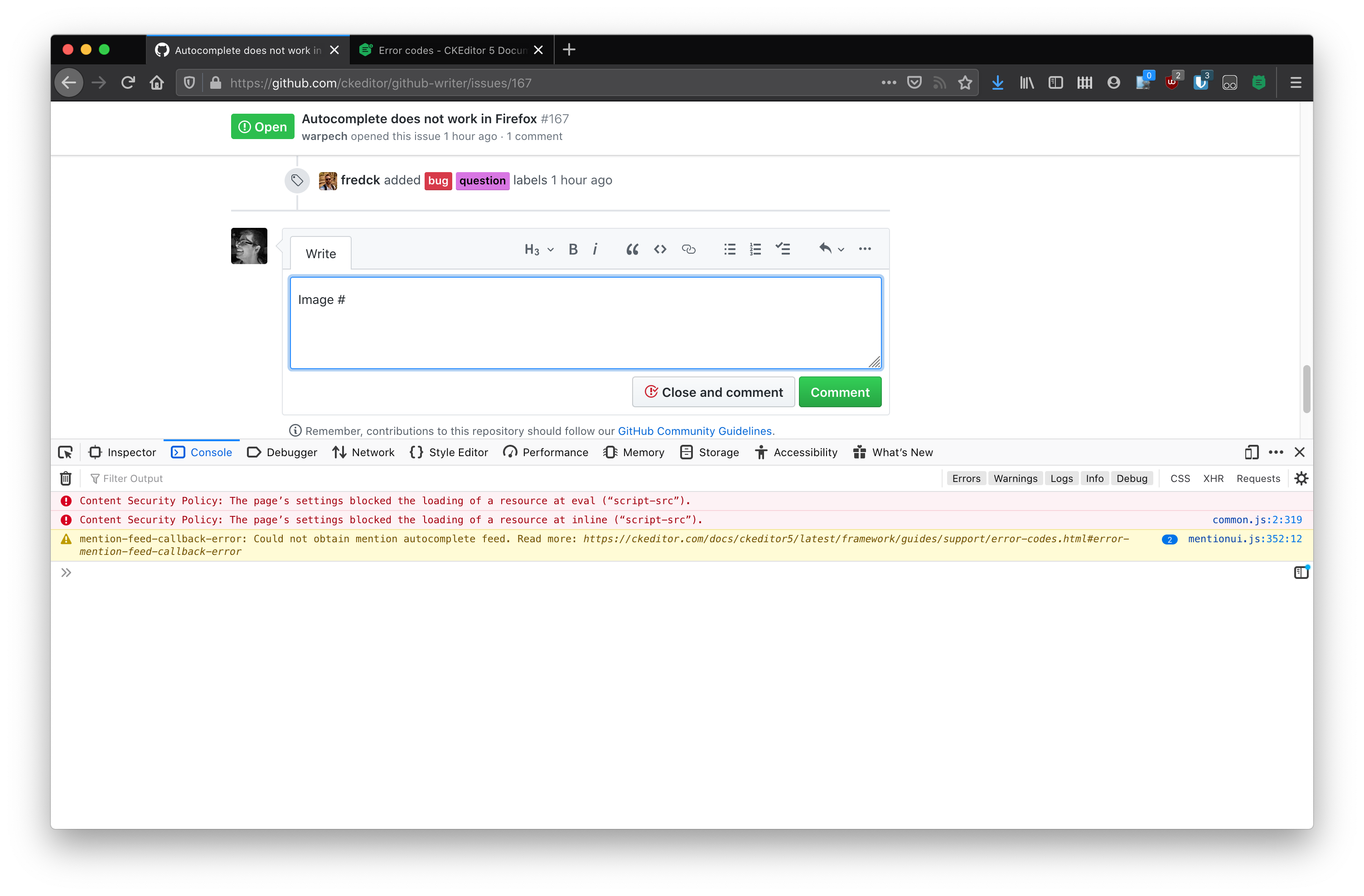 Autocomplete does not work in Firefox · Issue #167 · ckeditor/github-writer · GitHub