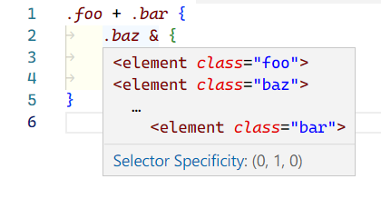 [scss] Display a wrong selector preview when using sibling combinators in SCSS, Less · Issue ...