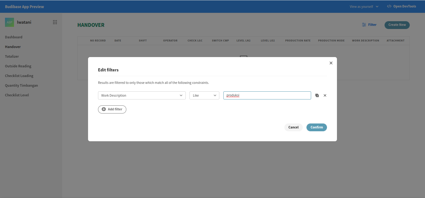 Using Like In Dynamic Filter Not Working Properly · Issue 8477 · Budibasebudibase · Github