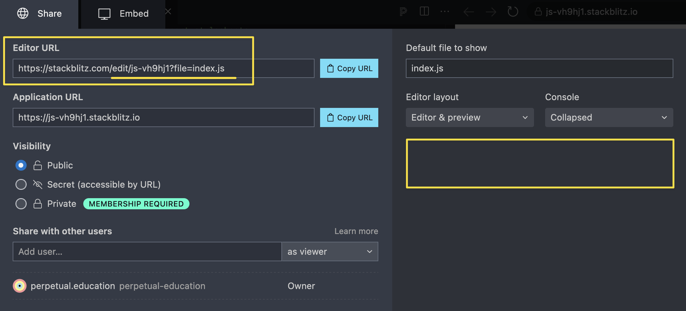 Ability to share link to specific branch · Issue #2578 · stackblitz/core · GitHub