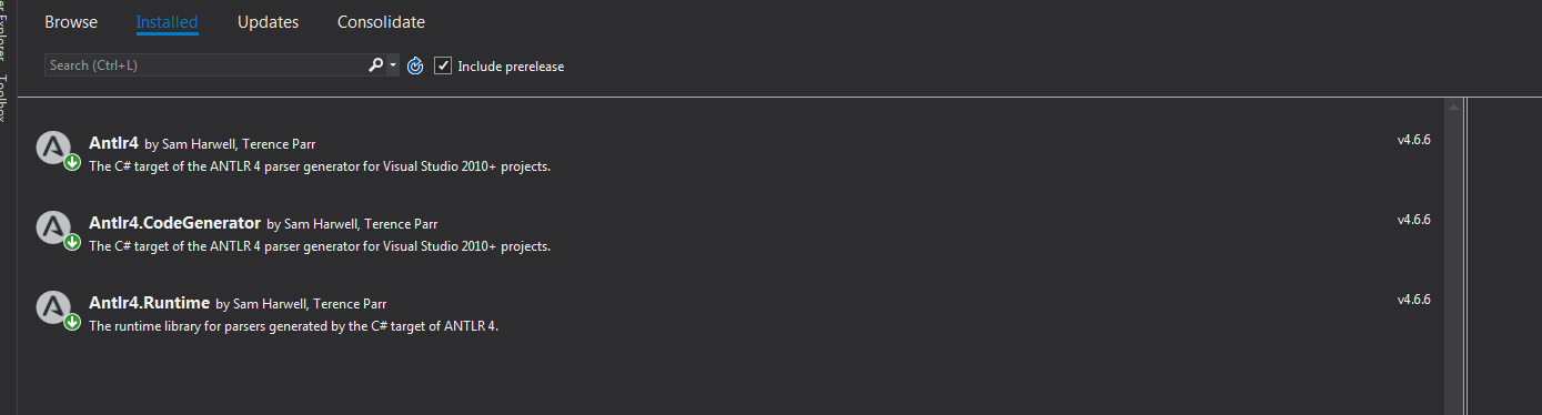 Visual Studio 2019 Antlr project gets error CS1061: 'string' does not ...