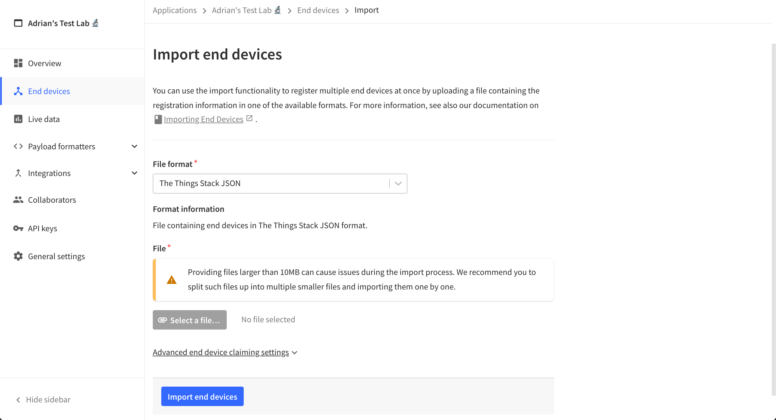 Display warning if import file is too large by ryaplots · Pull Request #4929 · TheThingsNetwork ...