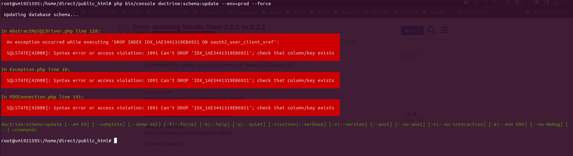 Schema Update Issue with IDX_1AE3441319EB6921 · Issue #11646 · mautic/mautic · GitHub