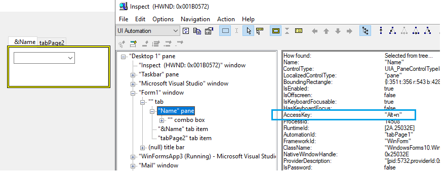 The "AccessKey" property returns an String.Empty instead of "Alt+n" value for "&Name" text ...