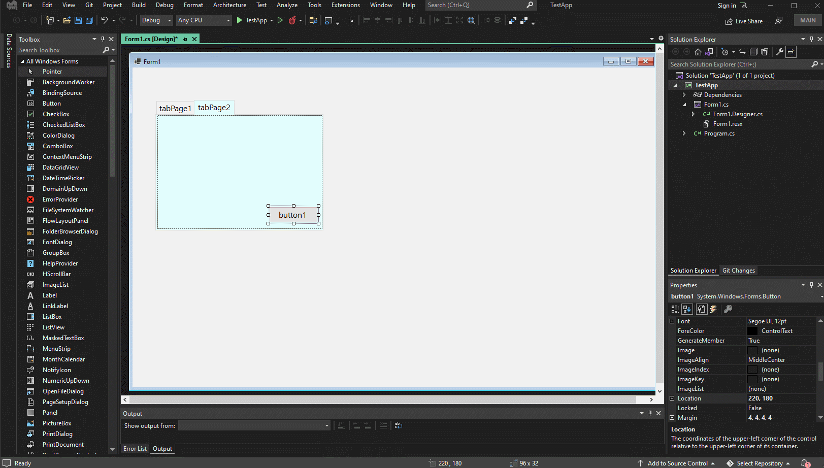 The button/Label control in the tabControl's tabPage2 move up after the ...