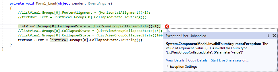 No exception setting an invalid value for `ListViewGroupCollapsedState ...