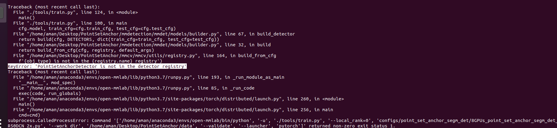 'PointSetAnchorDetector is not in the detector registry'KeyError'PointSetAnchorDetector is not ...