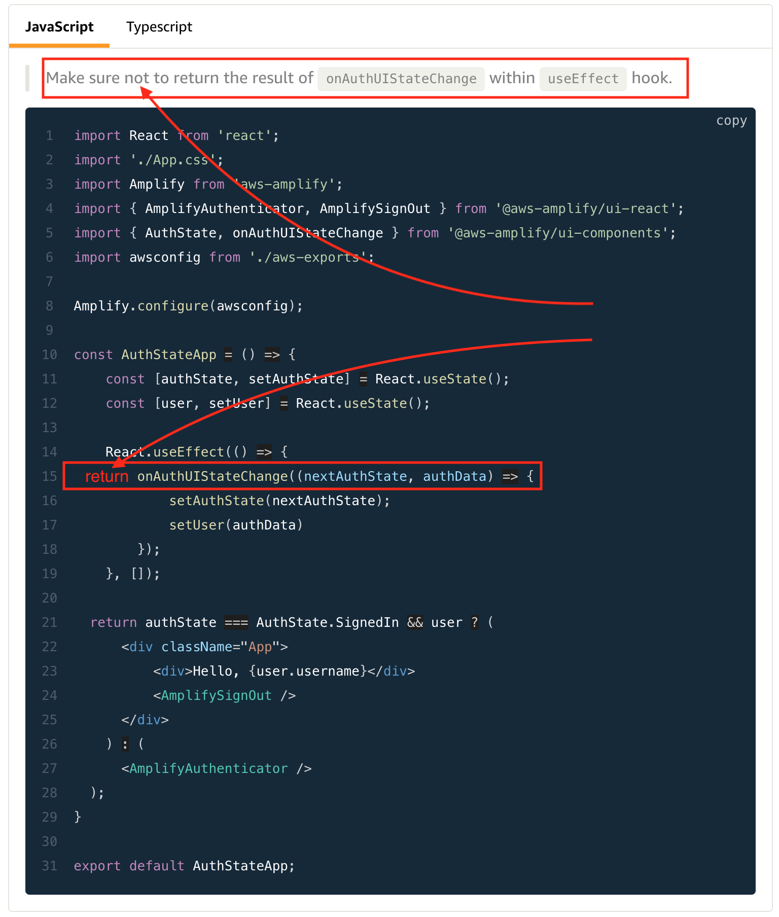 Docs for using onAuthUIStateChange() in useEffect() hook incorrect ...