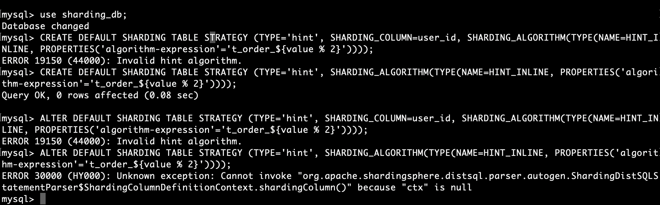 NPE when ALTER DEFAULT SHARDING TABLE STRATEGY · Issue #25311 · apache/shardingsphere · GitHub
