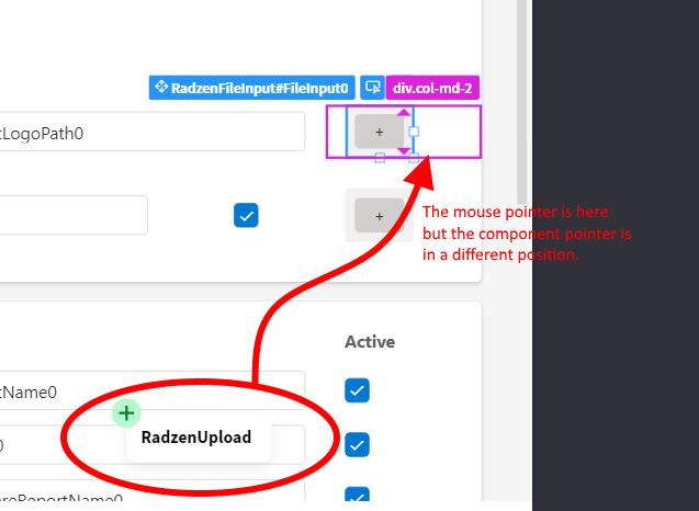 The component pointer shows the wrong position if the designer's zoom level different than 100% ...