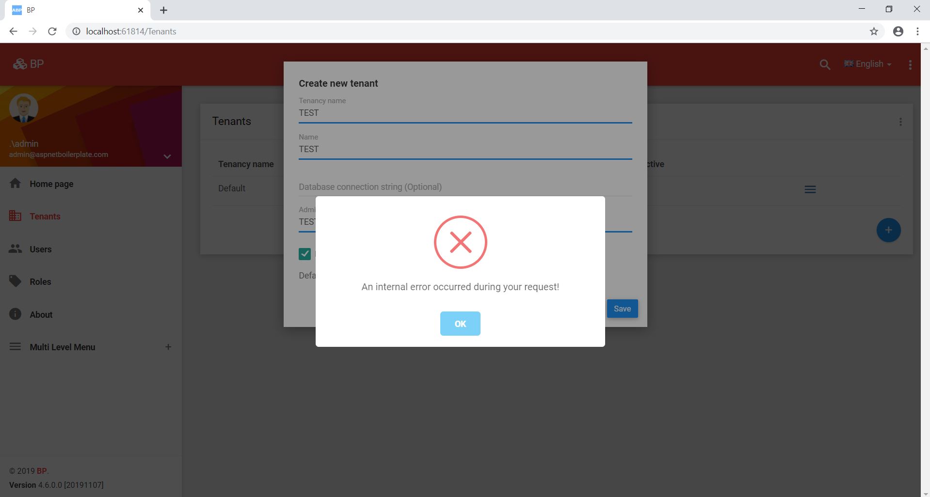 Abp free template new tenant creation error · Issue #5008 · aspnetboilerplate/aspnetboilerplate ...