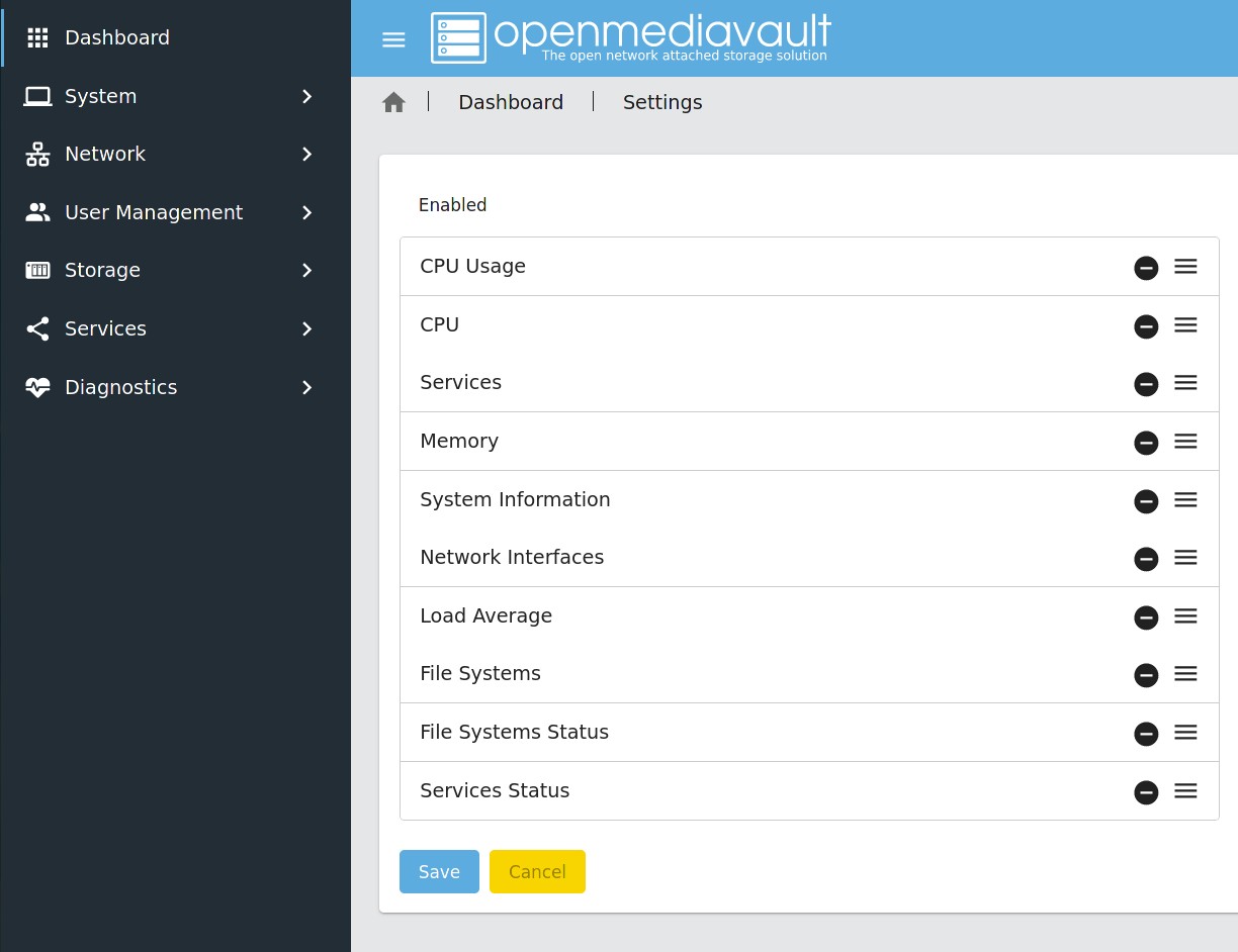 Dashbord Ordering objects (6.x) · Issue #1055 · openmediavault/openmediavault · GitHub