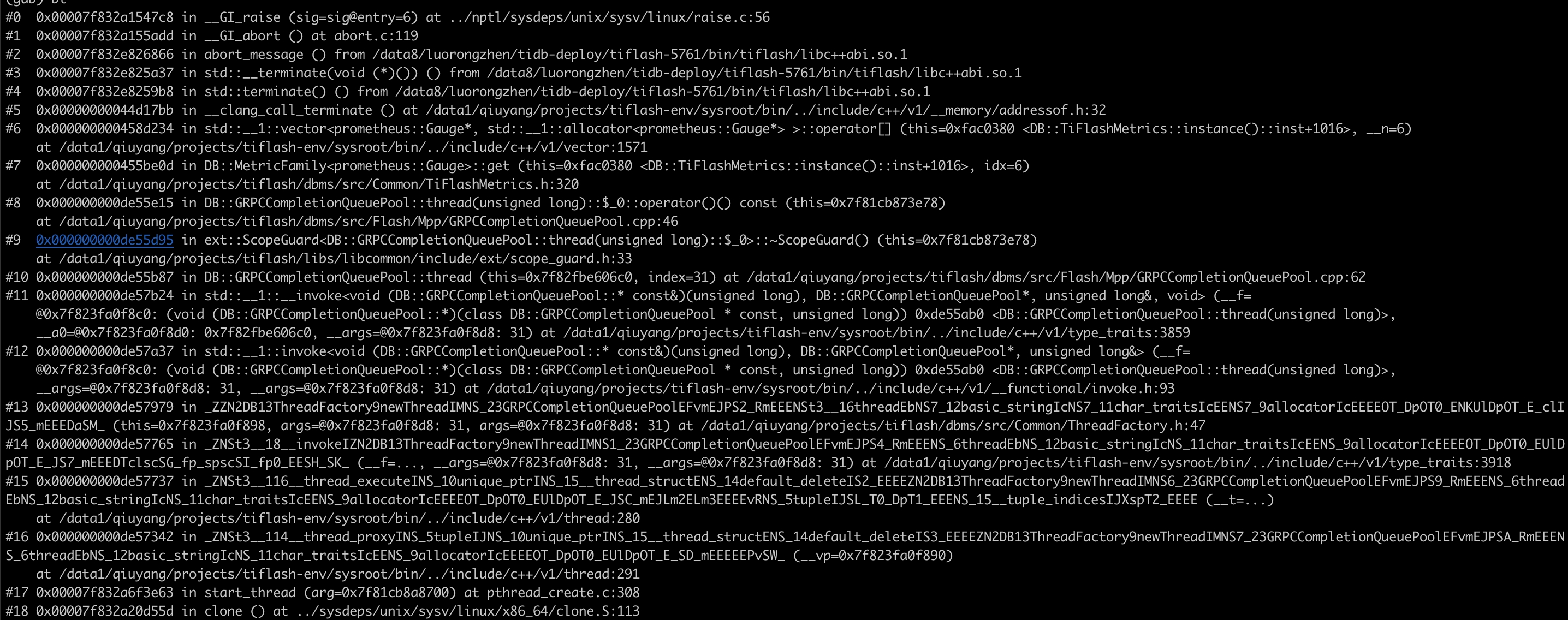 TiFlash Coredump about GRPC when restart · Issue #5480 · pingcap/tiflash · GitHub