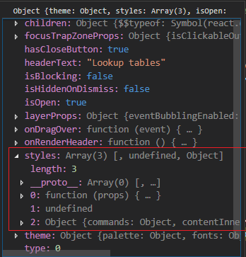 PanelProps styles property returns an array of IStyleFunctionOrObject ...