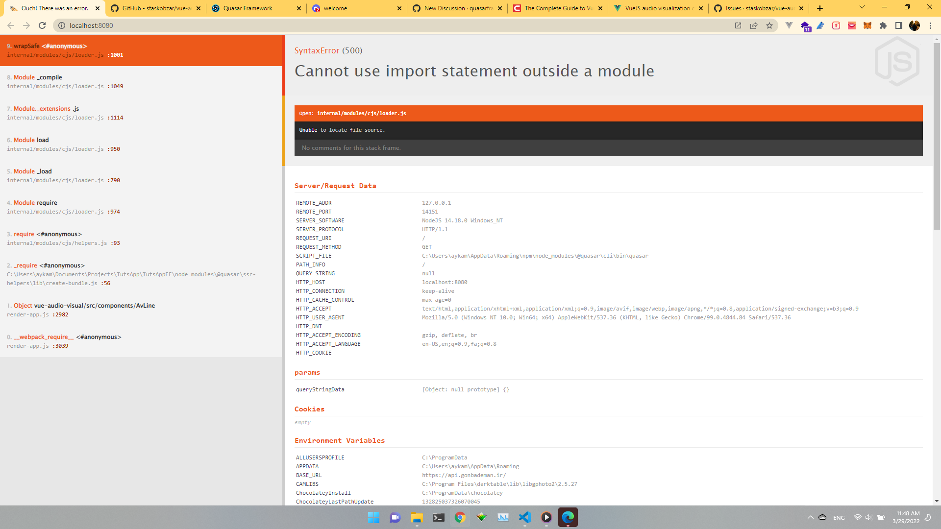 Error On Using Vue Audio Visual As Component · Quasarframework Quasar · Discussion 12971 · Github
