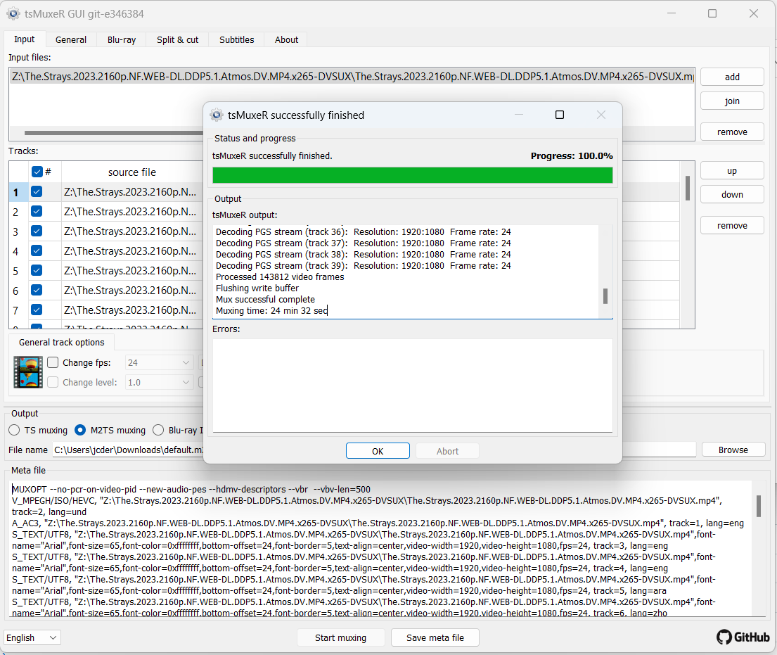 mass problem - error while muxing with extracting 29 line of SRT subtitles on almost all DV MP4 ...