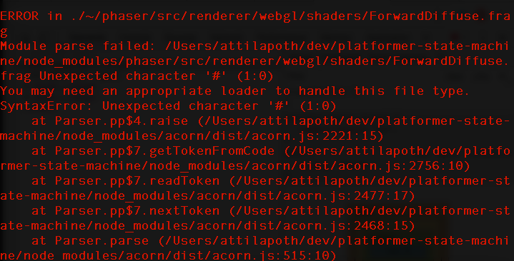 Module parse fail on WebGL Shaders: Unexpected character '#' · Issue #3293 · phaserjs/phaser ...