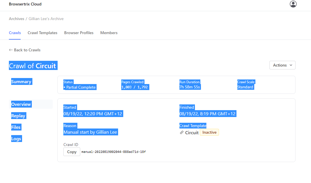 Crawl status "partial complete" when finished automatically · Issue #306 · webrecorder ...