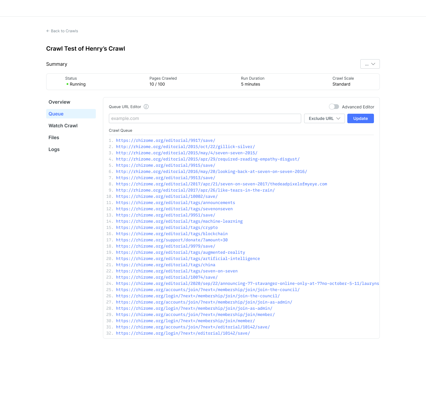 Visualize Crawl Queue + Edit Crawl Queue + Support Exclusion Rules · Issue #304 · webrecorder ...
