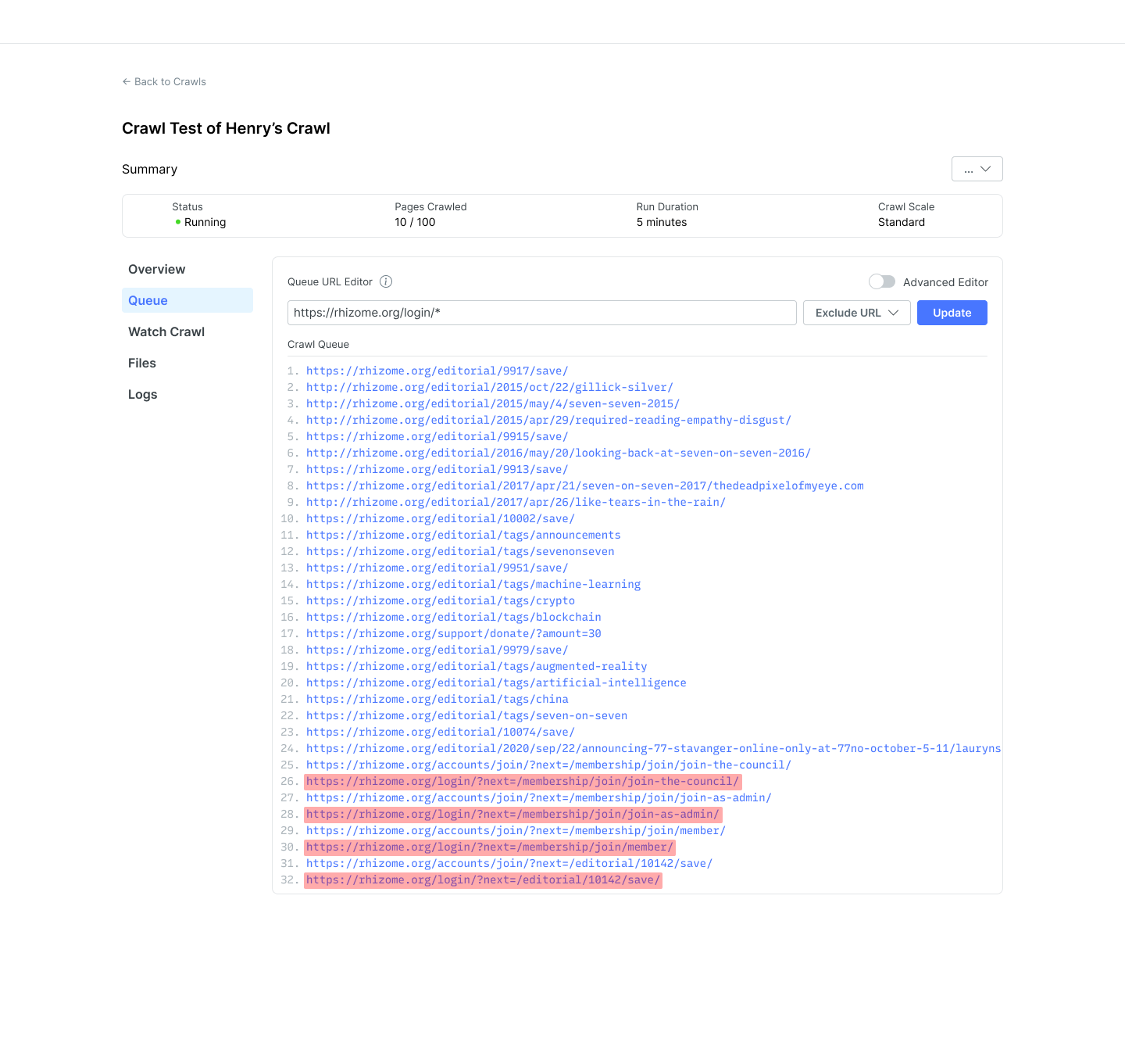 Visualize Crawl Queue + Edit Crawl Queue + Support Exclusion Rules · Issue #304 · webrecorder ...