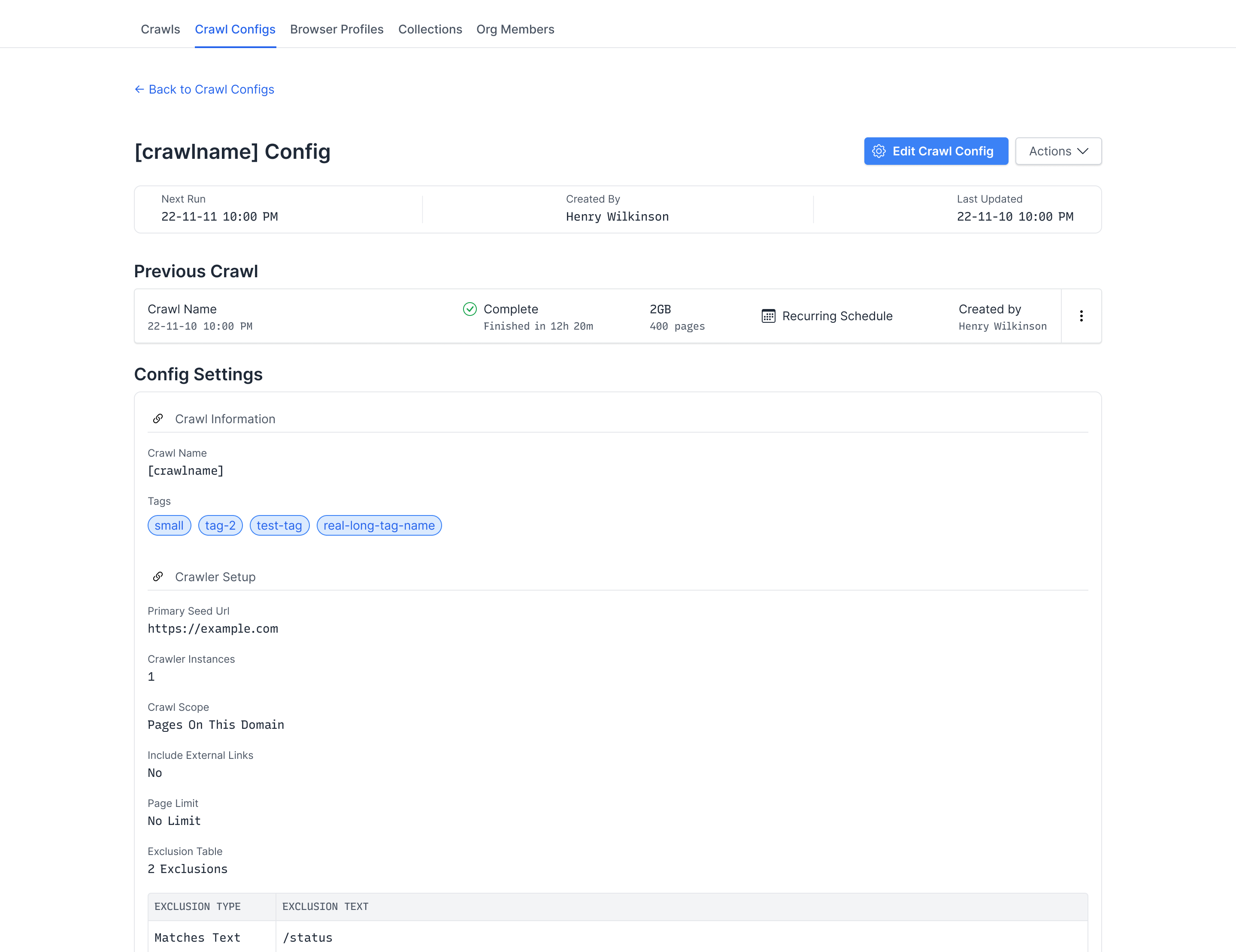 Improve Crawl Config Details Page · Issue #355 · webrecorder/browsertrix · GitHub