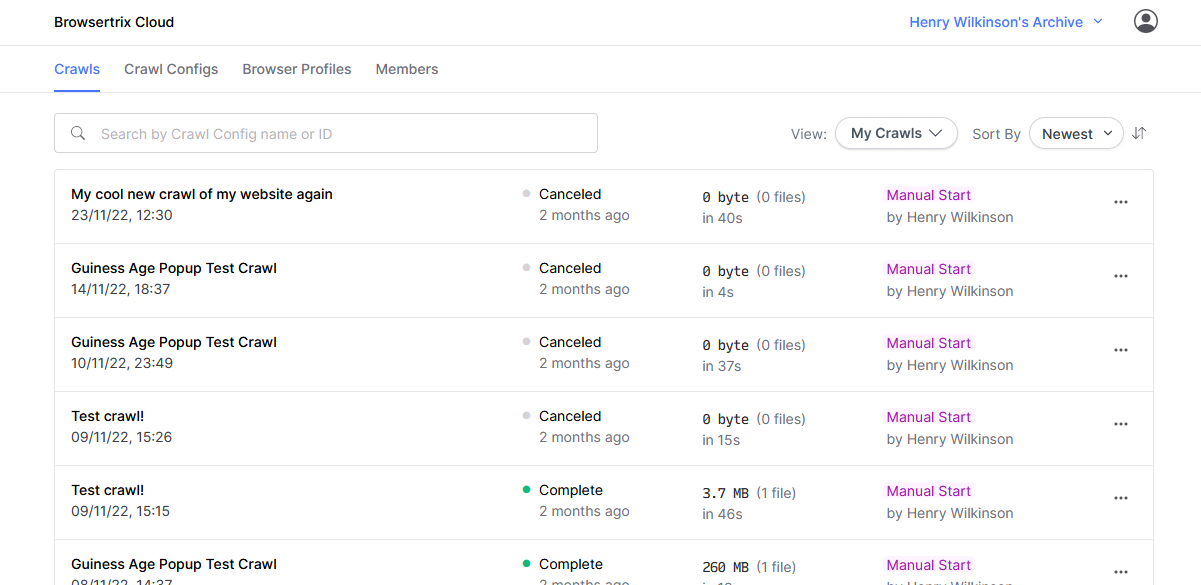Add switch to filter resources by current user in UI · Issue #459 · webrecorder/browsertrix · GitHub