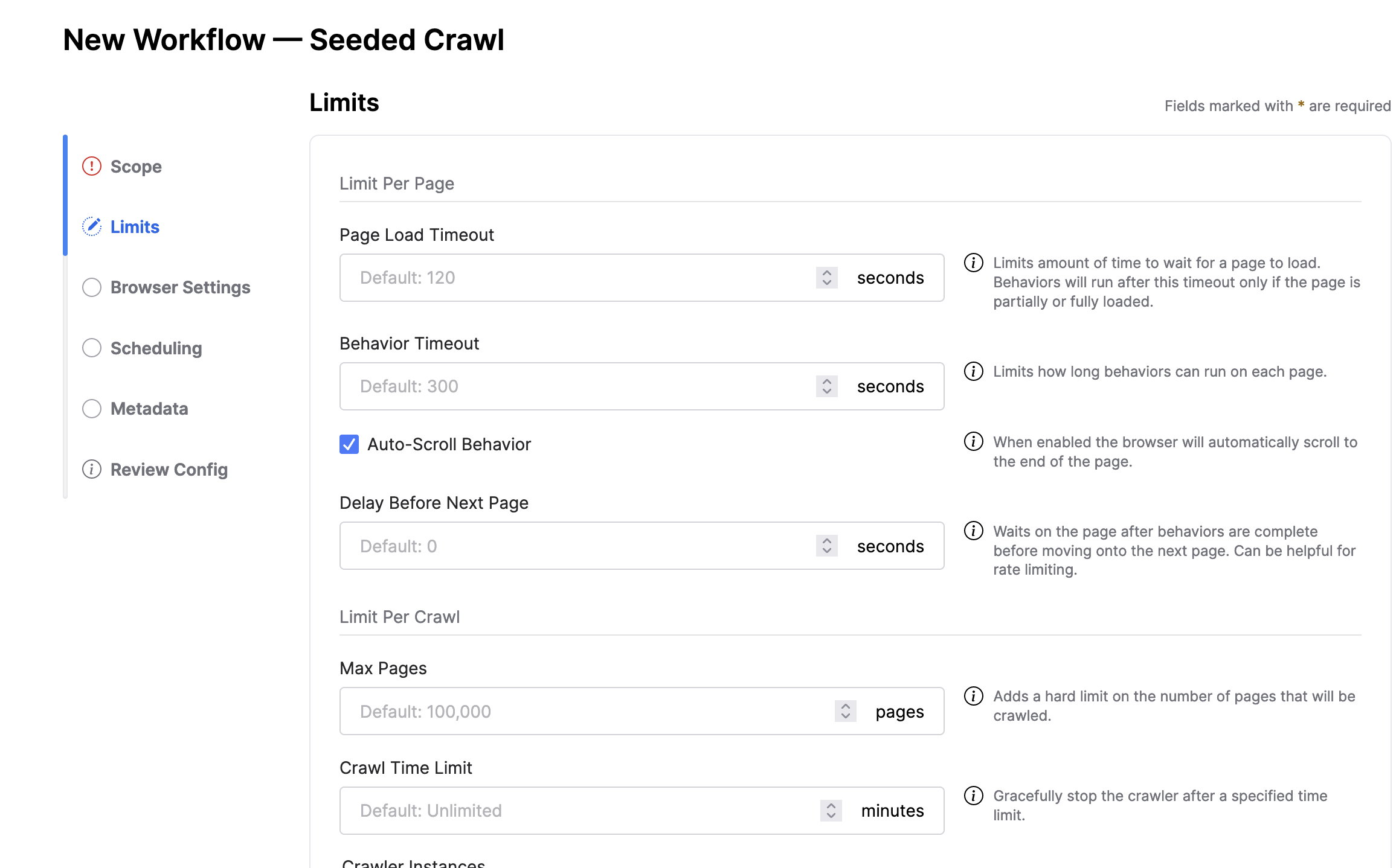 Some defaults from the limits tab show as user-entered values when ...