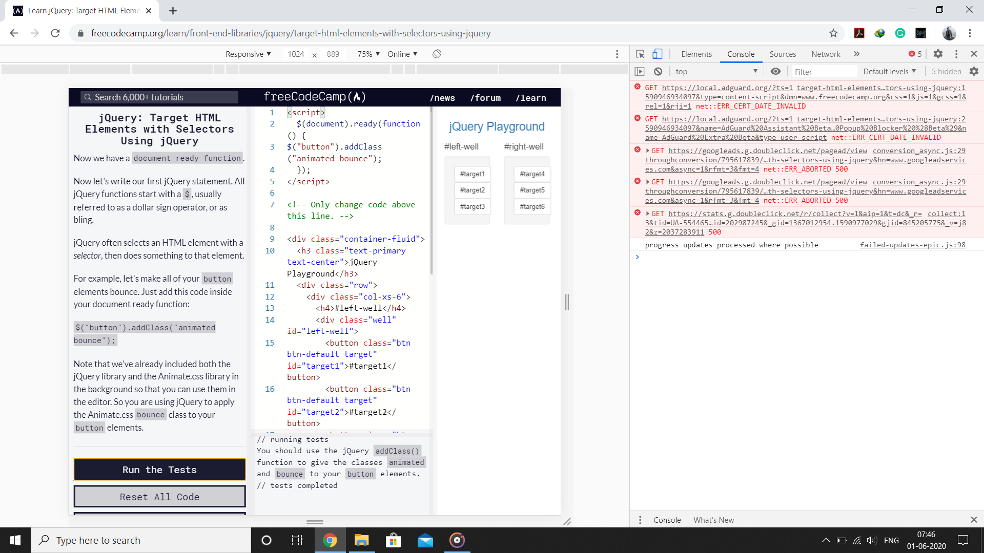 jQuery broken test · Issue #38980 · freeCodeCamp/freeCodeCamp · GitHub