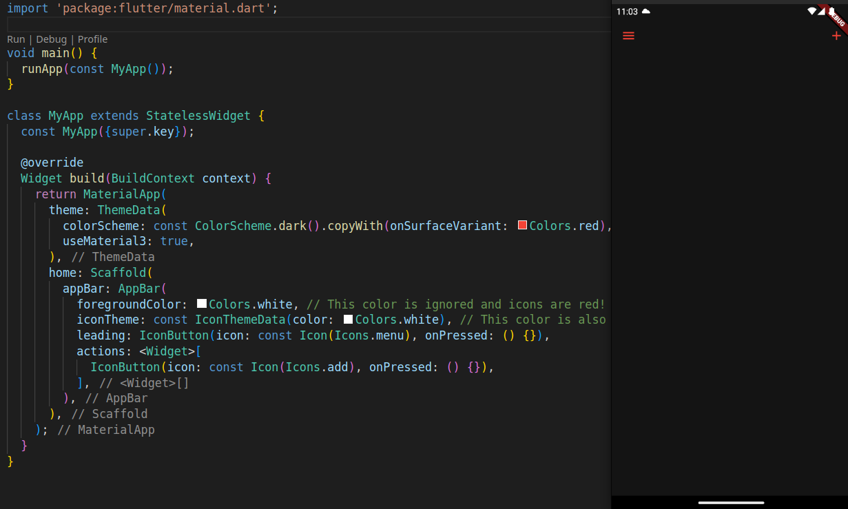 Material3 Appbar Does Not Respect `foregroundcolor` Or `icontheme 
