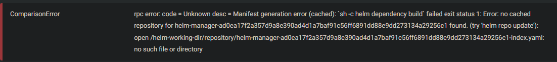 Application fails to synchronize - error: plugin sidecar failed. error generating manifests in ...