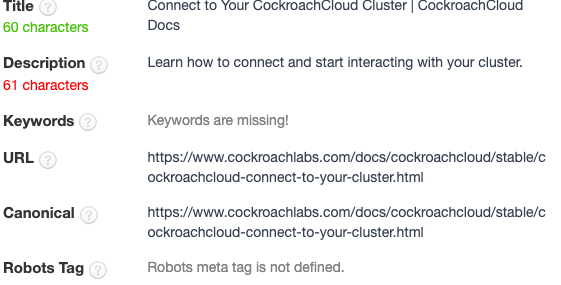 SEO for CockroachCloud docs · Issue #5876 · cockroachdb/docs · GitHub
