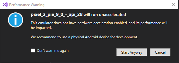 pixel_2_pie_9_0_-_api_28 will run unaccelerated · Issue #15 · xamarin/get-started · GitHub