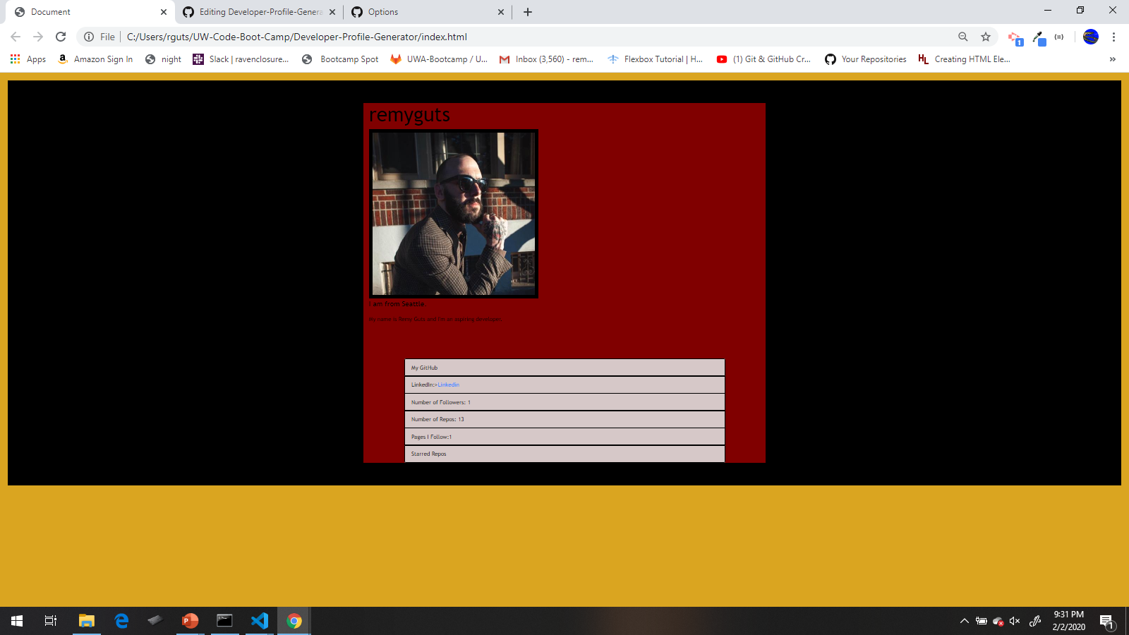 GitHub - remyguts/Developer-Profile-Generator: Command-line application ...