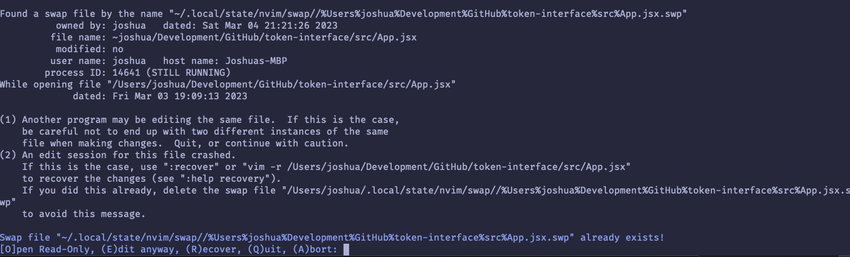 Opening session with swap file results in error · Issue #72 · Shatur/neovim-session-manager · GitHub