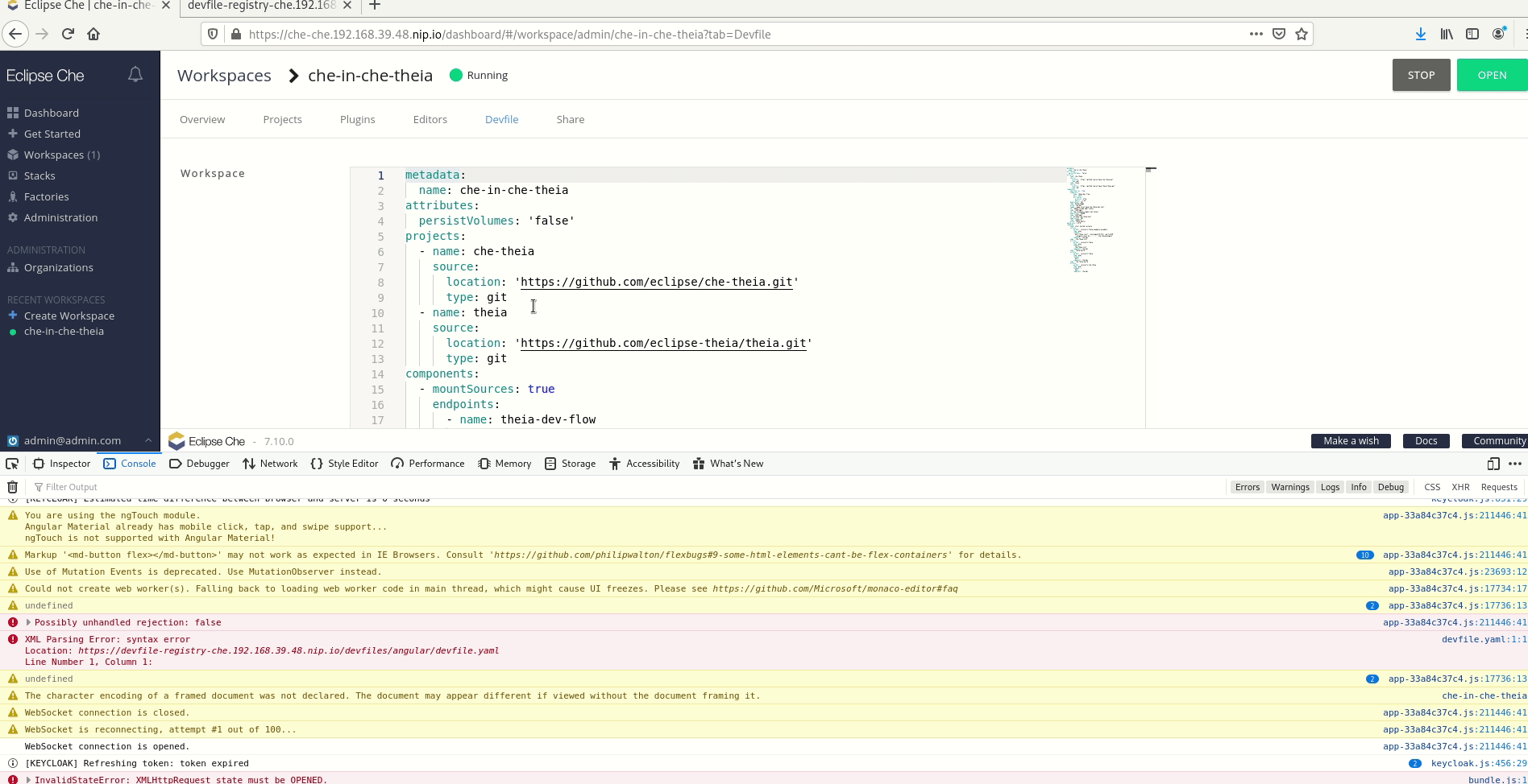 Failed to get the workspace: Unauthorized · Issue #16507 · eclipse-che/che · GitHub