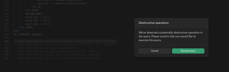 Commented Out Destructive Actions In Sql Editor On Create A Warning · Issue 16484