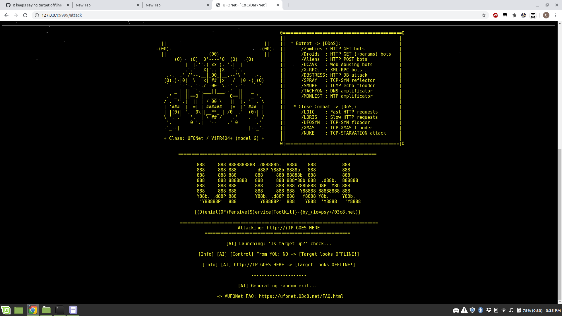It keeps saying target offline · Issue #223 · epsylon/ufonet · GitHub